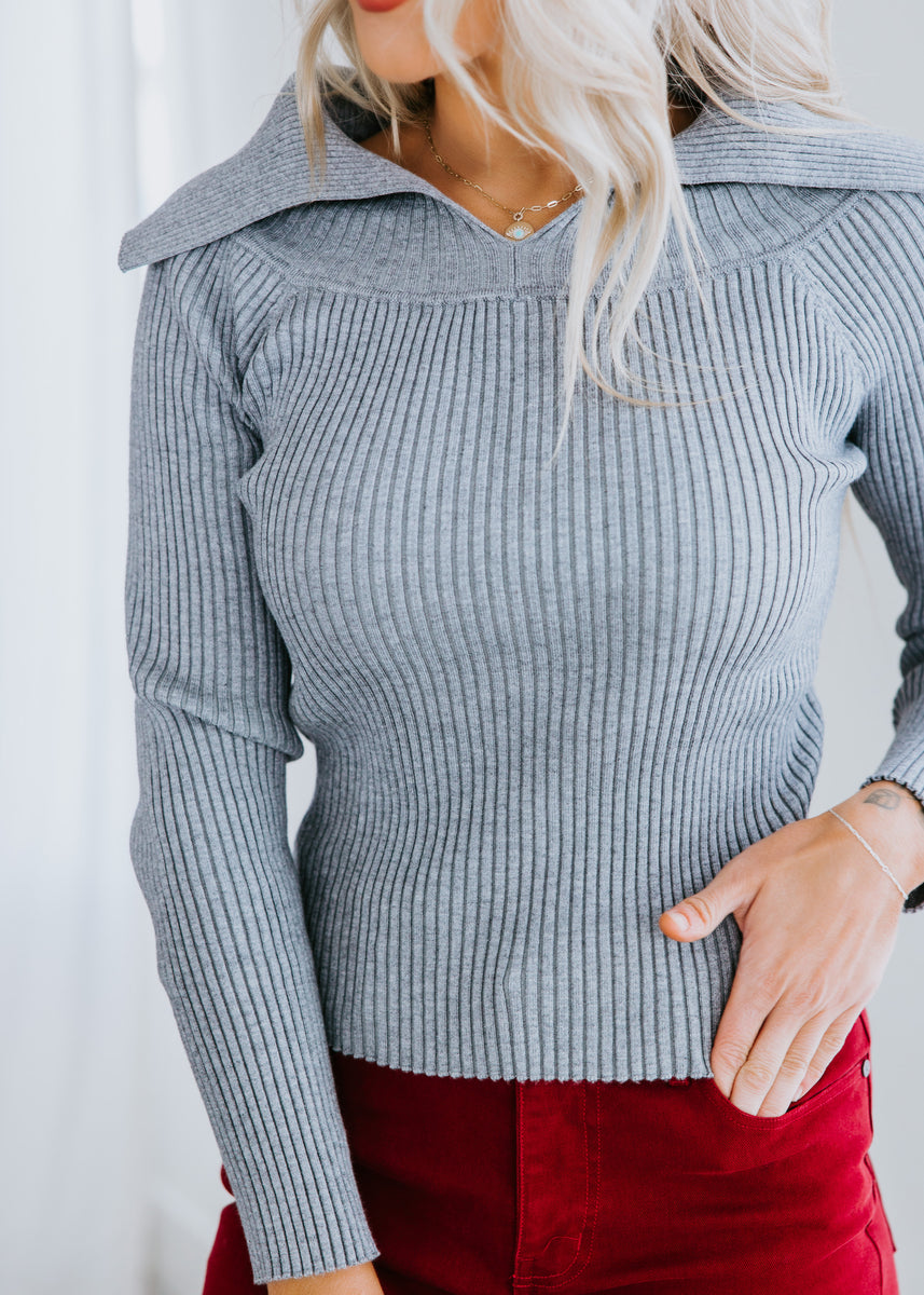 Tina Ribbed Foldover Sweater Top – Lauriebelles