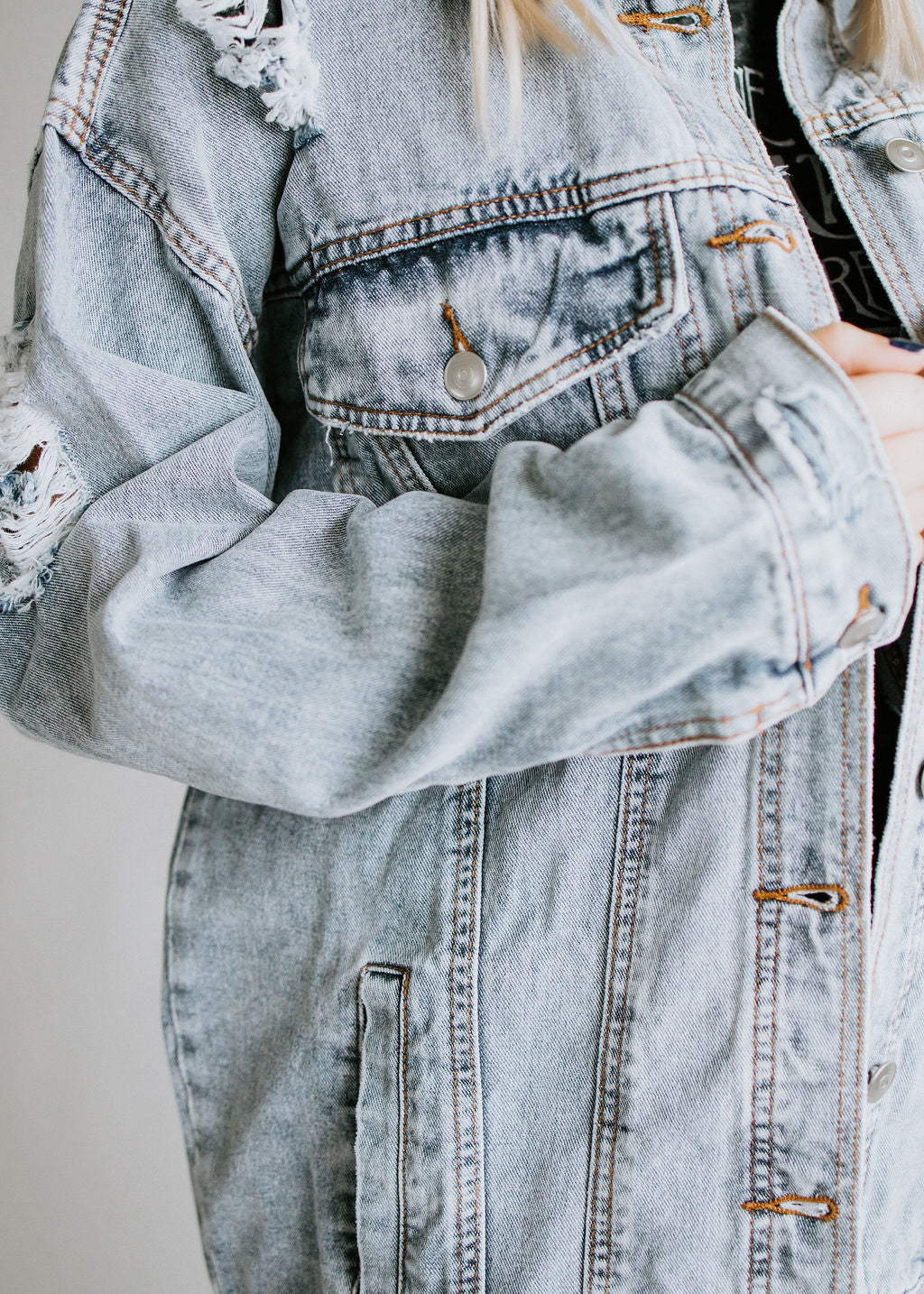 Oversized Distressed Denim Jacket - Black or Light Blue – Lauriebelles